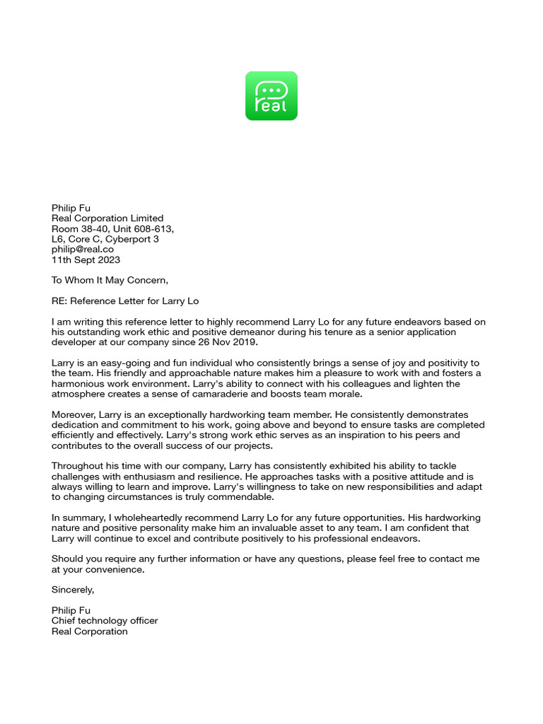 Larry Real - Reference Letter | PDF
