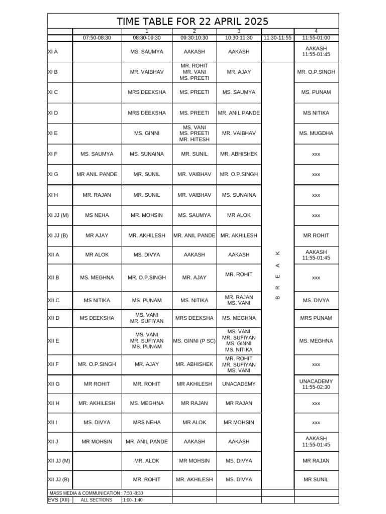 Time Table 22 April | PDF