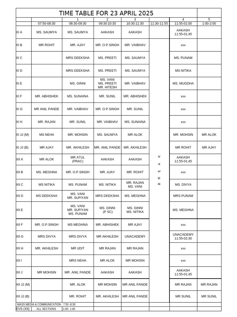 Time Table 23 April | PDF