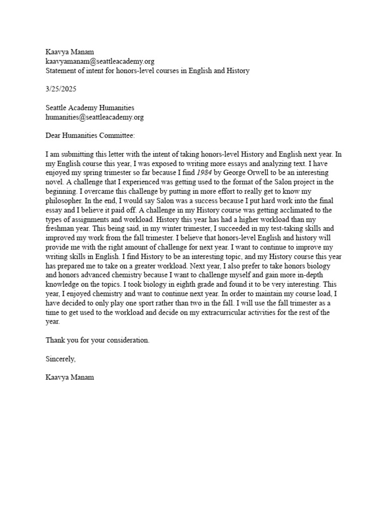 Honors Course Intent Statement | PDF