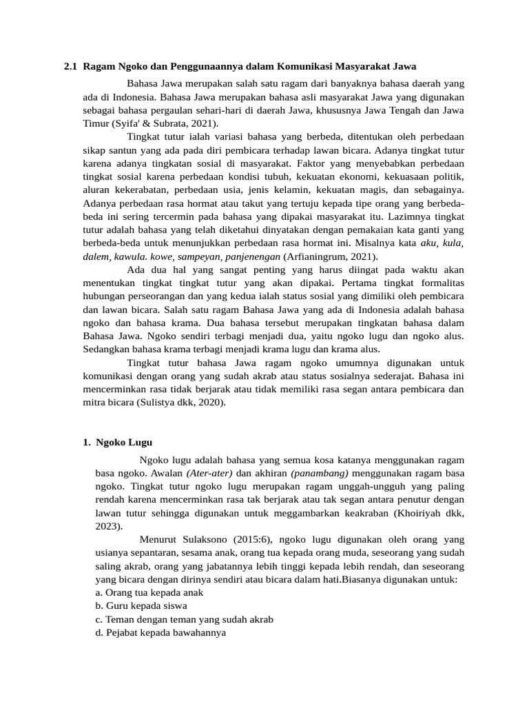 Ragam Ngoko Dan Penggunaannya Dalam Komunikasi Masyarakat Jawa | PDF