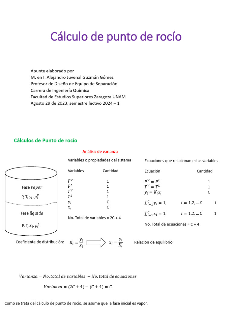 Calculo de Punto de Rocío | PDF | Vapor | Ecuaciones