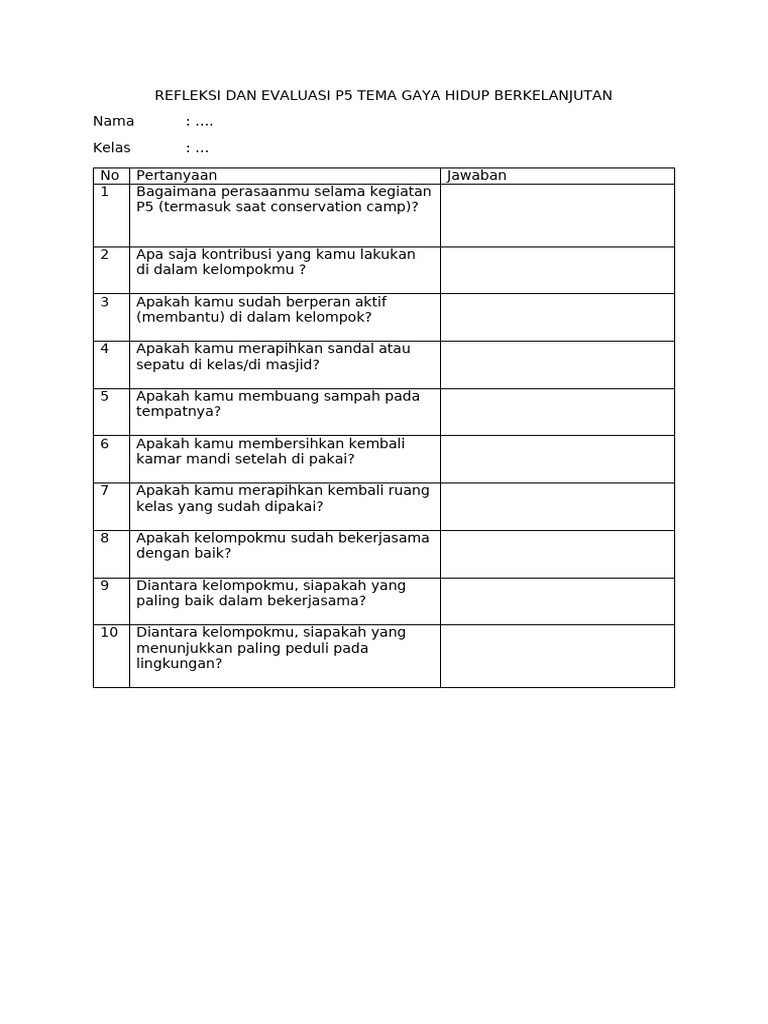 Refleksi Kegiatan P5 Gaya Hidup Berkelanjutan | PDF