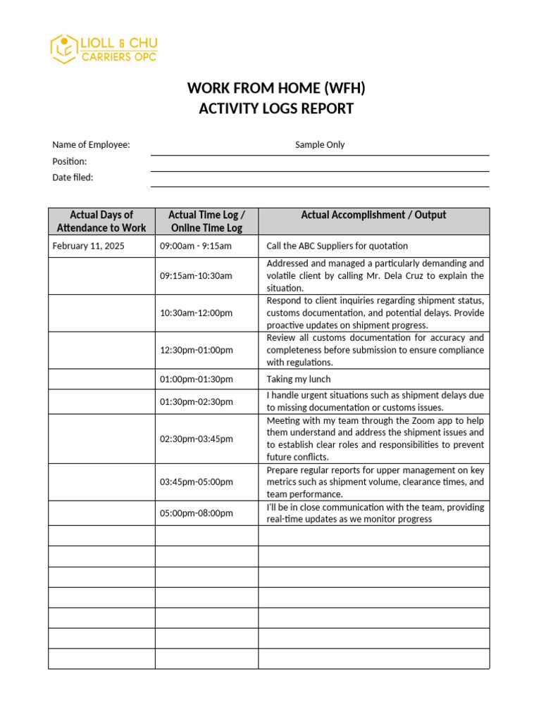 LCC HR Form AccomplishmentReport WFH | PDF