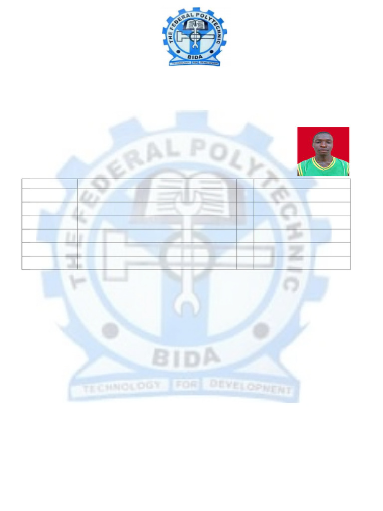 The Federal Polytechnic, Bida Examination Card: 1 Semester 2024/2025 ...