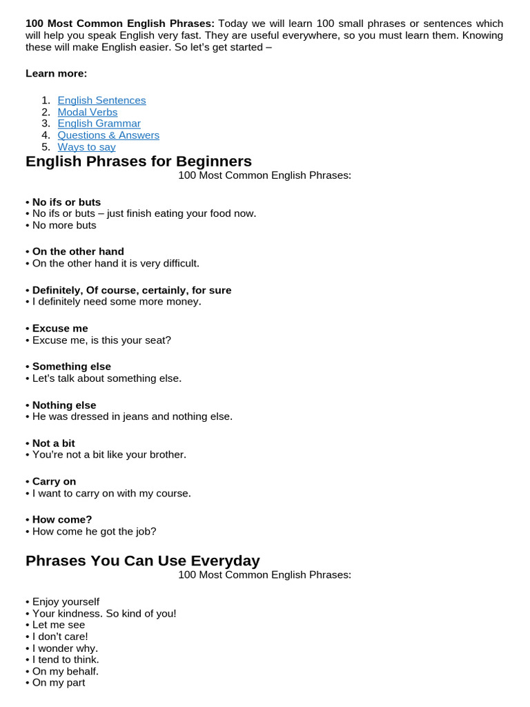 100 Most Common English Phrases | PDF | English Language | Phrase