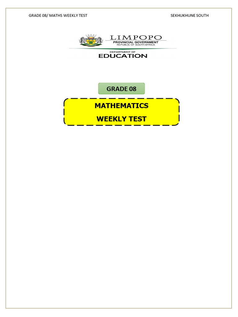 Grade 8 Maths Weekly Test - 122643 | PDF | Mathematics | Arithmetic
