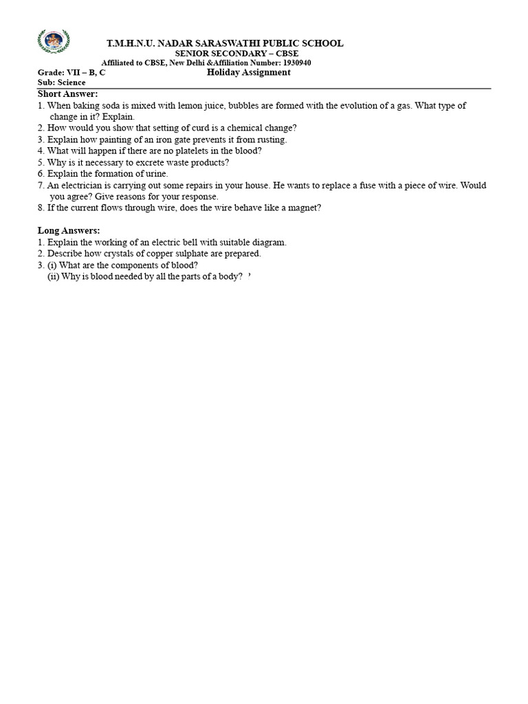 Grade 7 holiday assignment | PDF