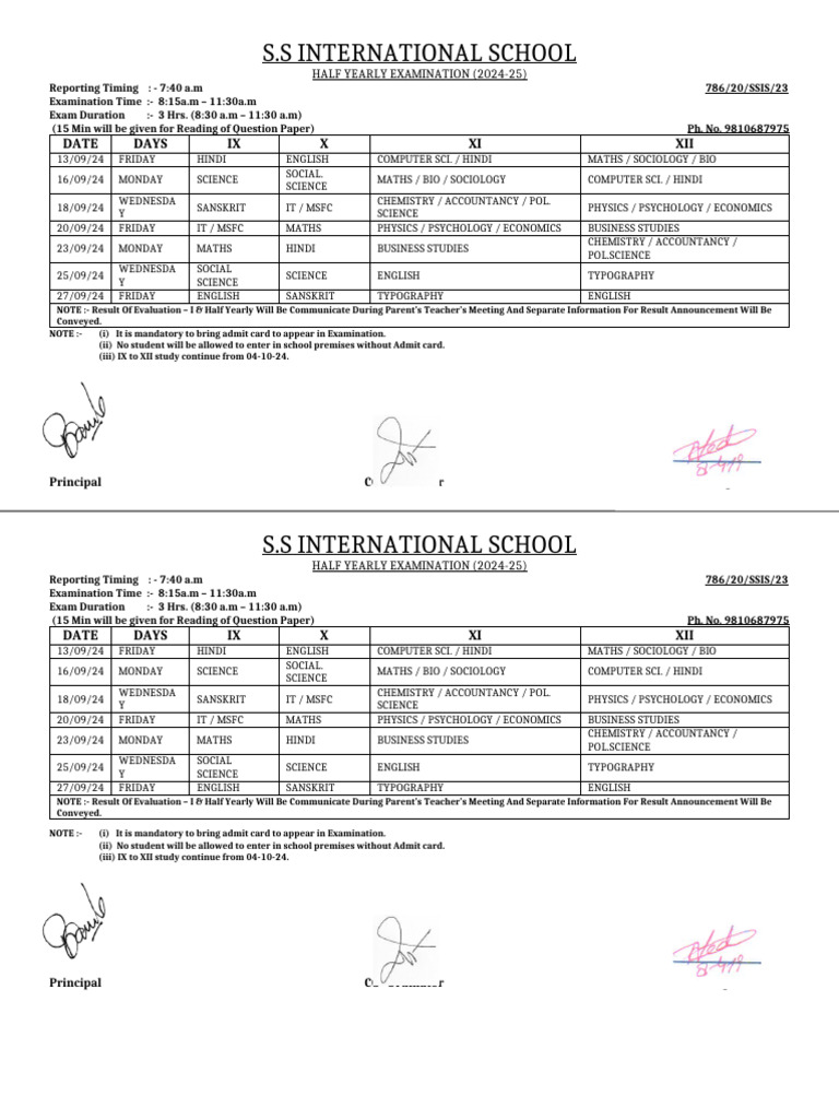 Date Sheet III To Viii Ix To Xii 2024-25 44 | PDF | Inquiry | Science