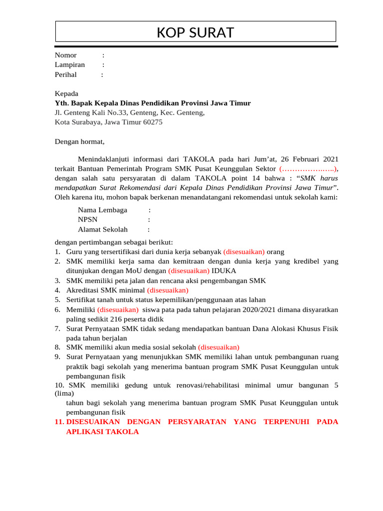 Surat Permohonan Rekom Prov | PDF