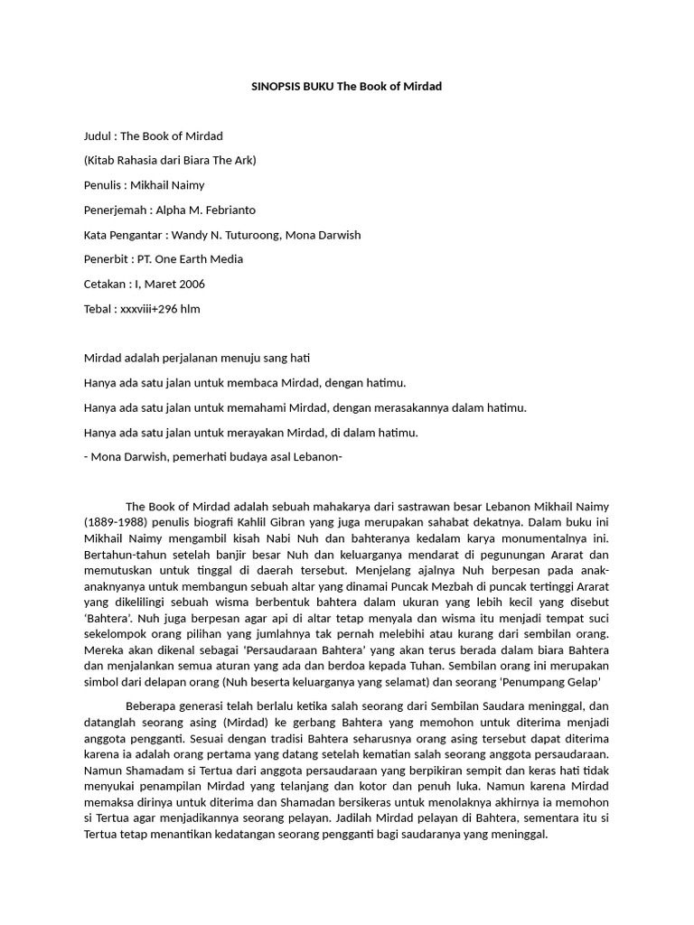 SINOPSIS BUKU The Book of Mirdad | PDF