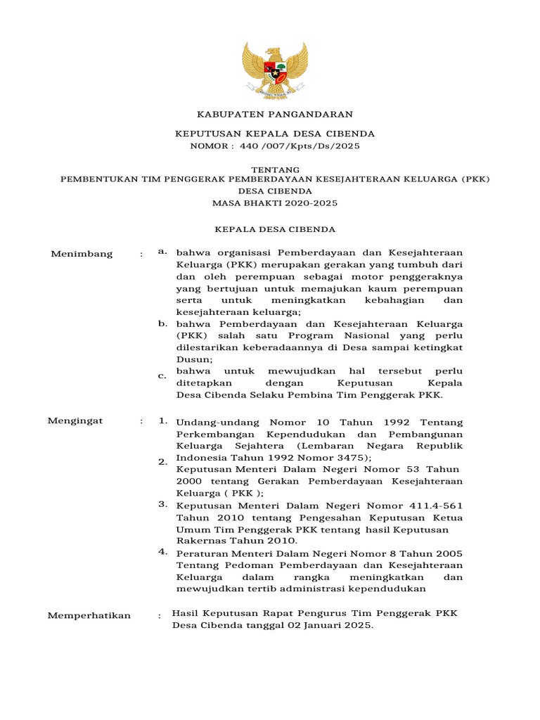 SK Kepala Desa PKK 2025 | PDF