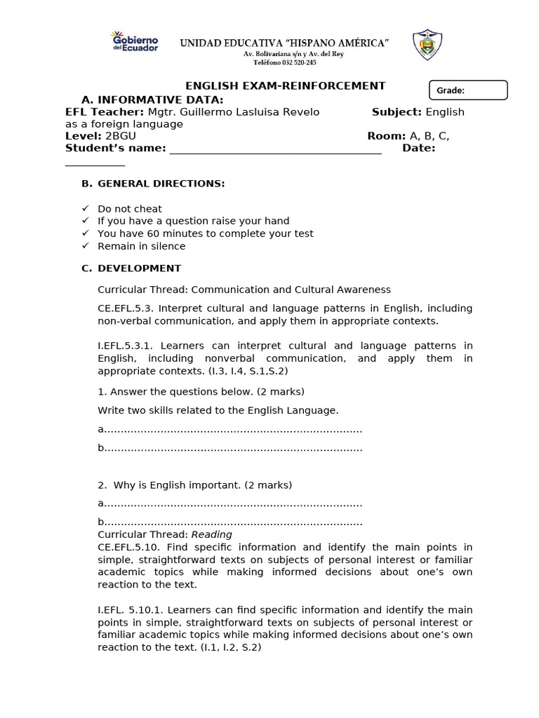 1ST Term 2ND 2024 2025 Reinforcement | PDF | Communication | Nonverbal Communication
