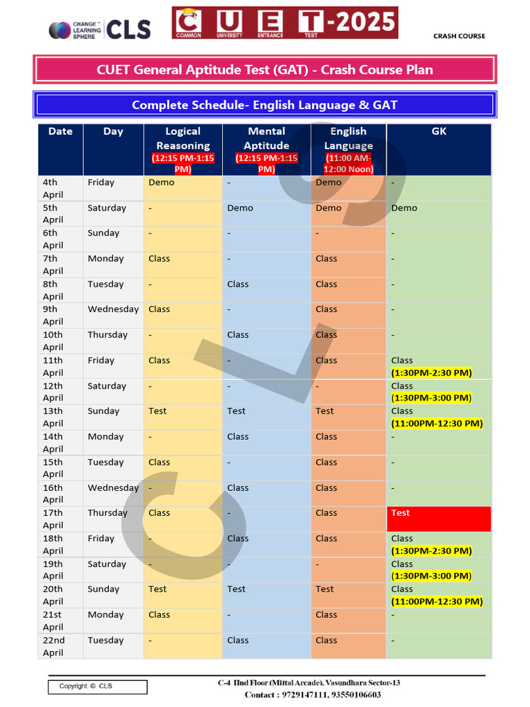 2-CUET-Complete Schedule-GE and GAT-CLS-1 | PDF