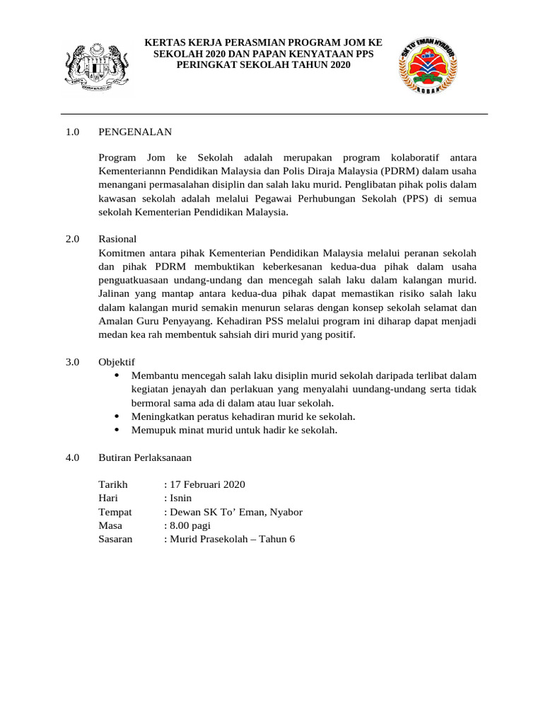 Kertas Kerja Jom Ke Sekolah | PDF