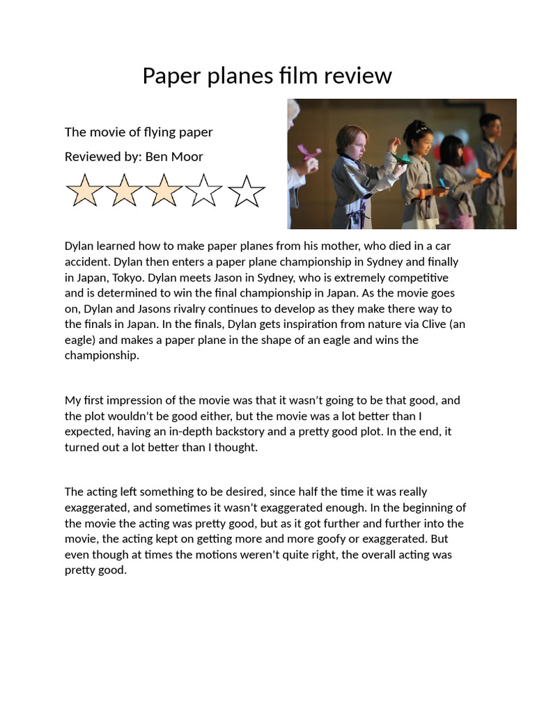 Paper Planes Film Review: A Heartfelt Journey | PDF
