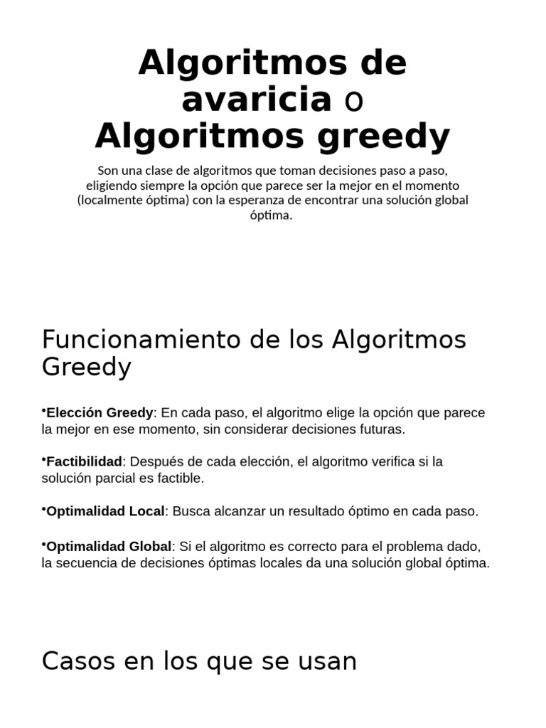 Algoritmos de avaricia o Algoritmos greedy | PDF | Optimización ...