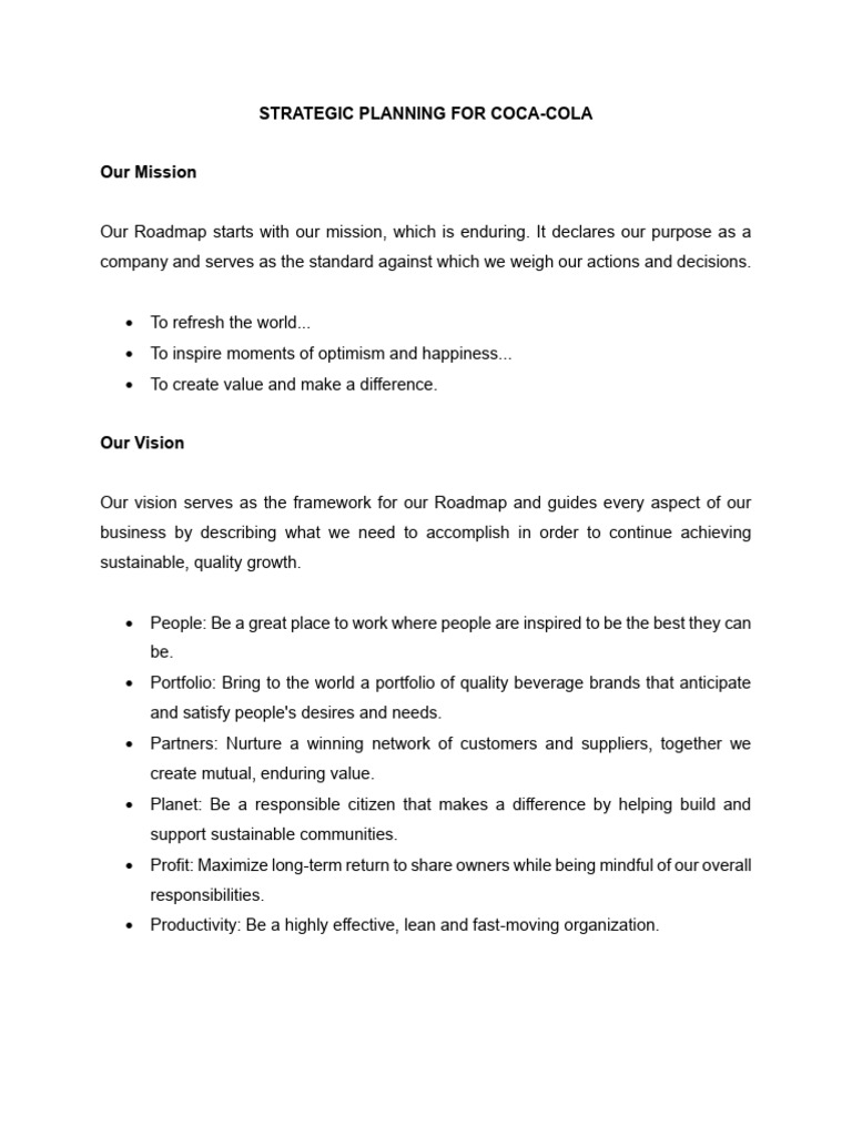 Activity 1 - Evaluating Vision and Mission Statement | PDF | Pepsi Co ...