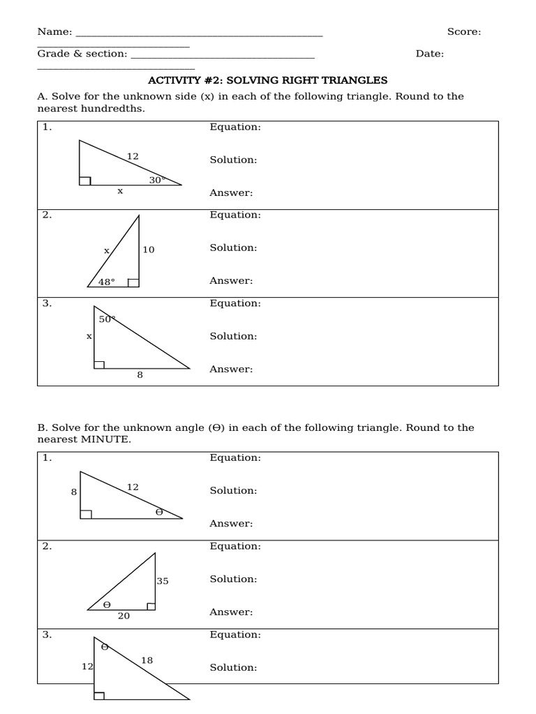 Activity 2 - Solving Right Triangles | PDF