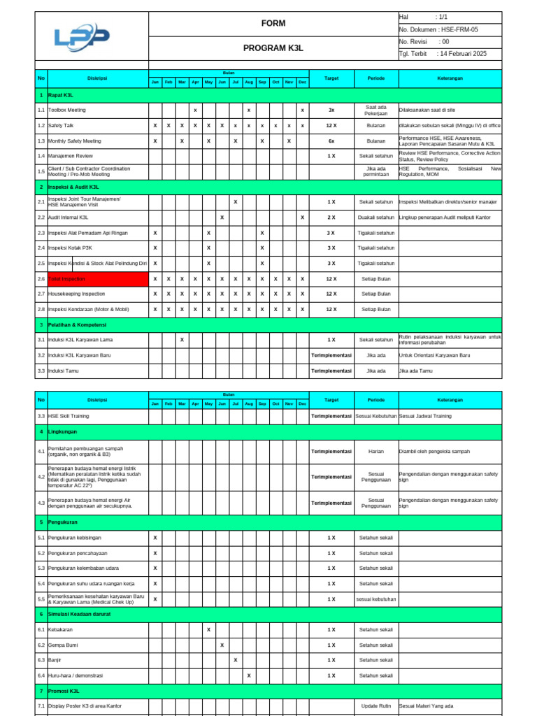 HSE-FRM-05 Program Kerja K3L | PDF