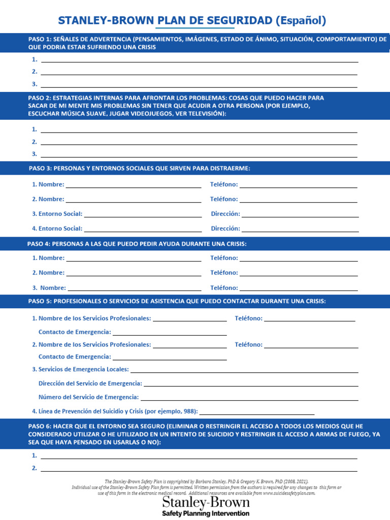 Plan de Seguridad Stanley-Brown en Español | PDF