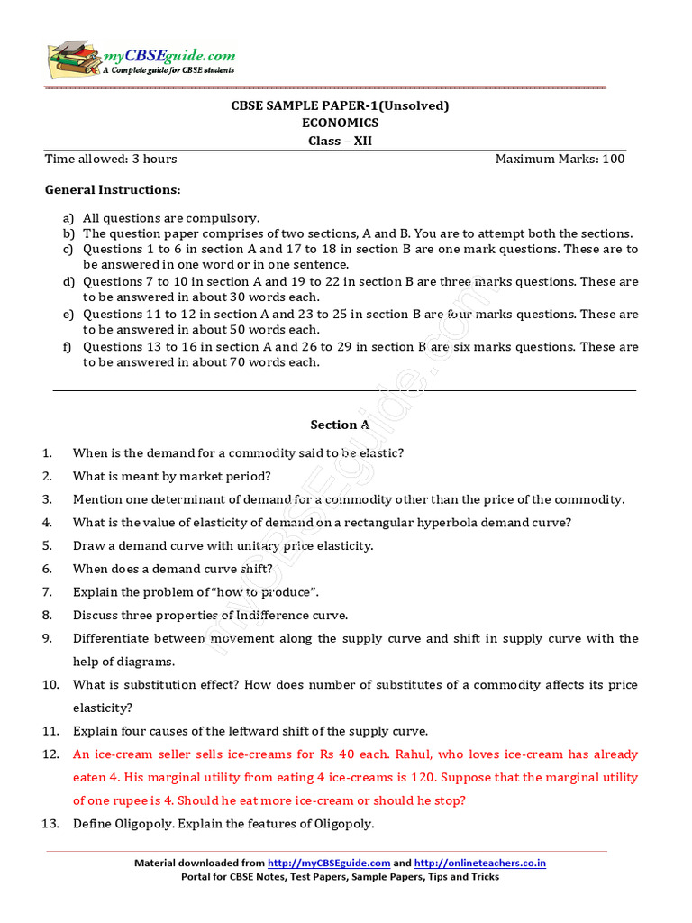 12 Economics Unsolved 01 New | PDF | Demand | Demand Curve