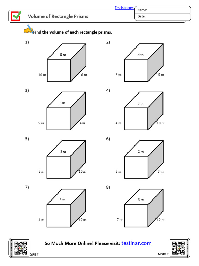 Volume of Rectangle Prisms Worksheet1 | PDF