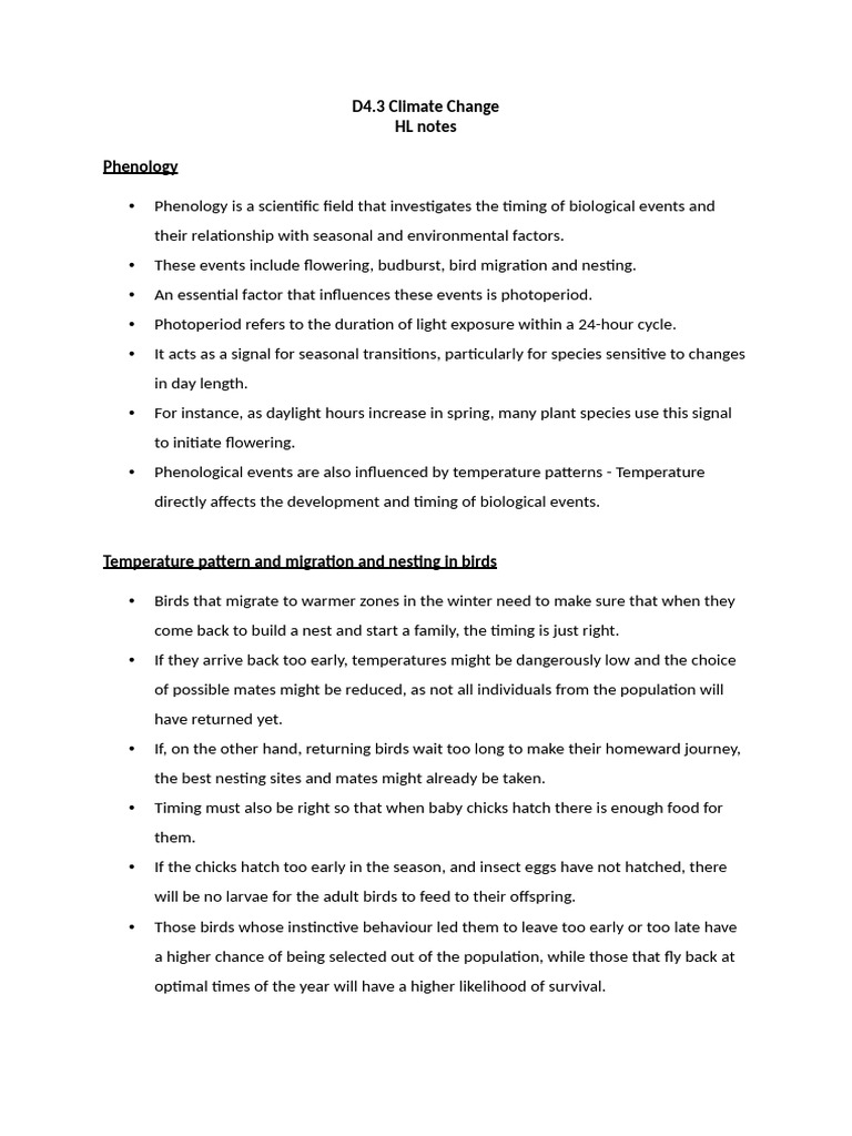 D4.3 Climate Change HL Notes | PDF | Birds | Climate Change
