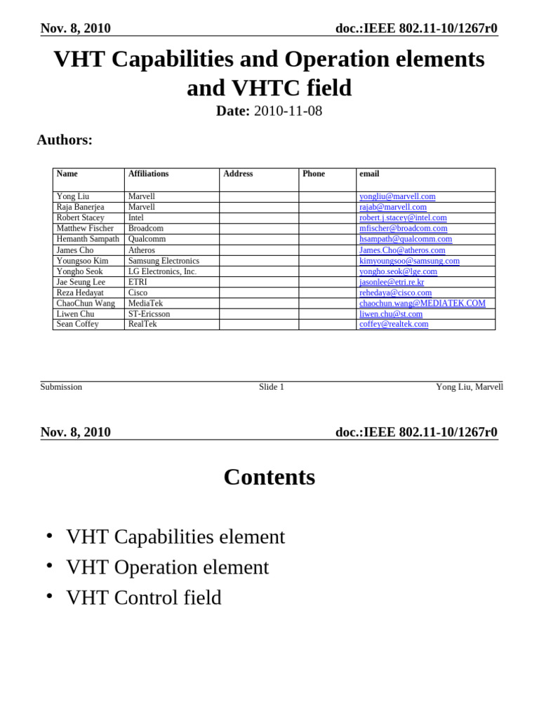VHT Capabilities and Operation Elements and VHTC Field | PDF | Digital Technology | Computing