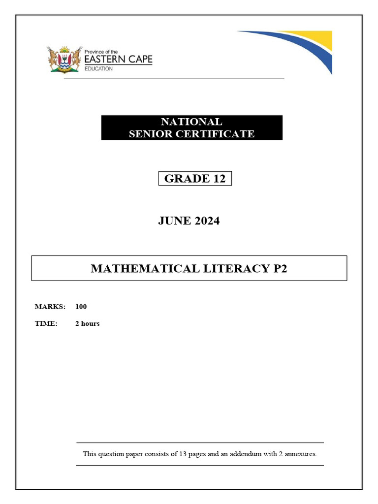 Grade 12 Mathematical Literacy June 2024 P2 | PDF | Area | Length