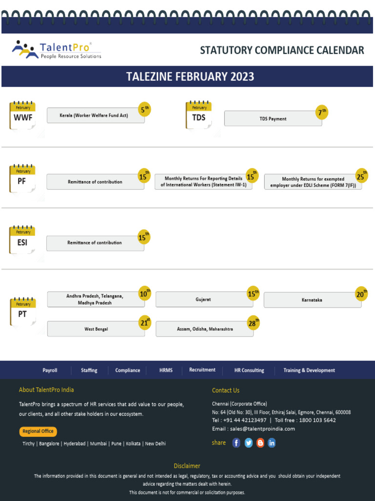 Feb2023 Compliance Calendar Final | PDF | Taxes | Economies