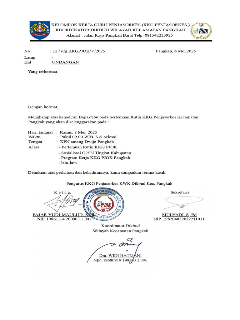 Surat Undangan KKG Mei 2025 | PDF