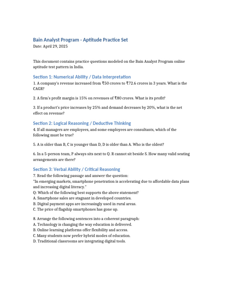 Bain Aptitude Practice Set | PDF