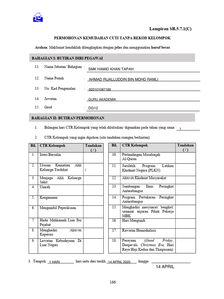 Borang CTR Berkelompok | PDF