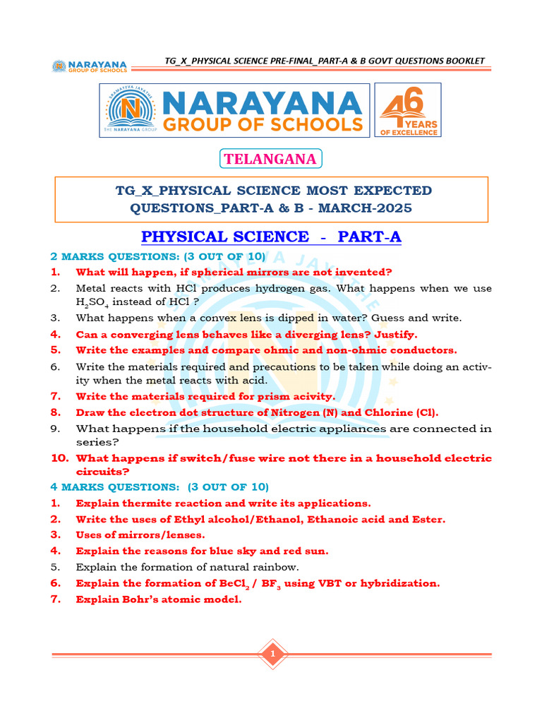 TG X Physics Most Expected Questions March-2025 | PDF | Physical Sciences | Materials