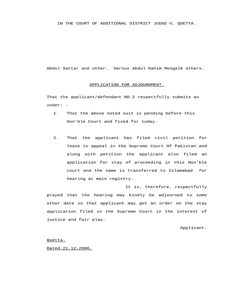 Application For Adjournment | PDF