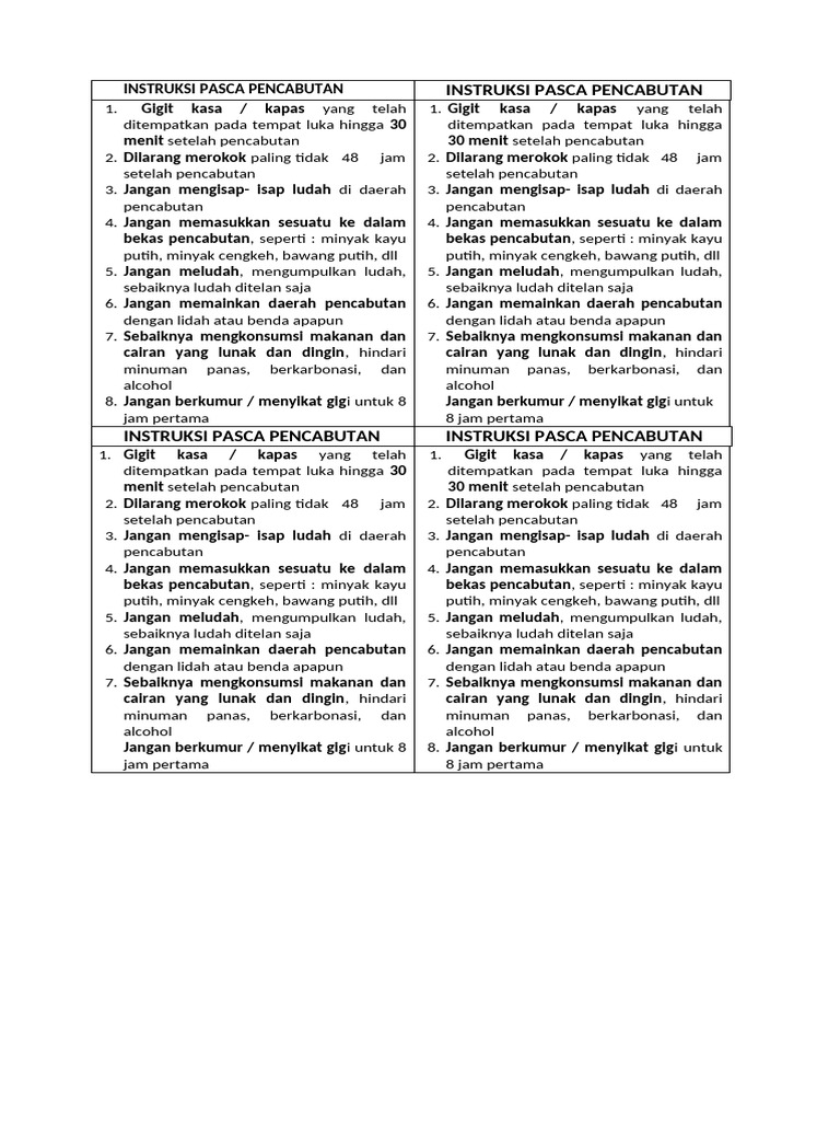 Instruksi Pasca Pencabutan | PDF