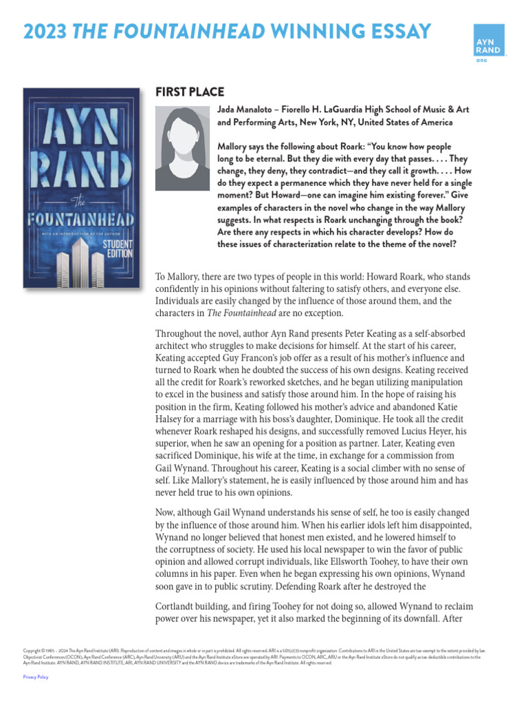 2023 Fountainhead Essay Contest Winner | PDF