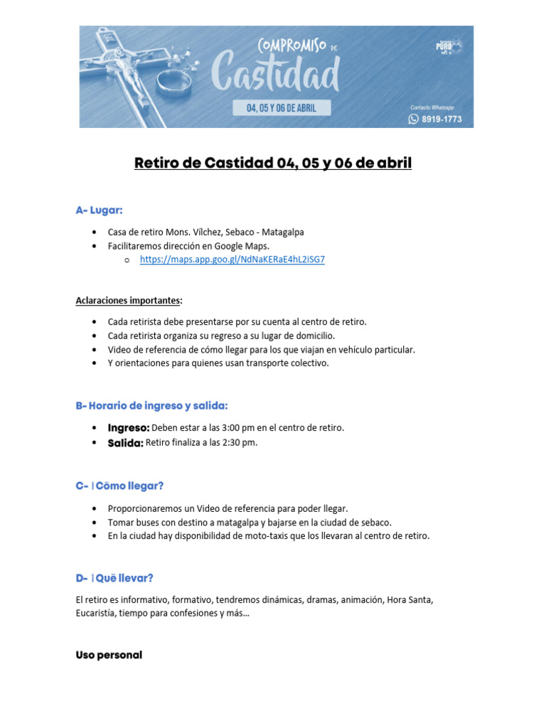 Indicaciones Previas para El Retiro | PDF