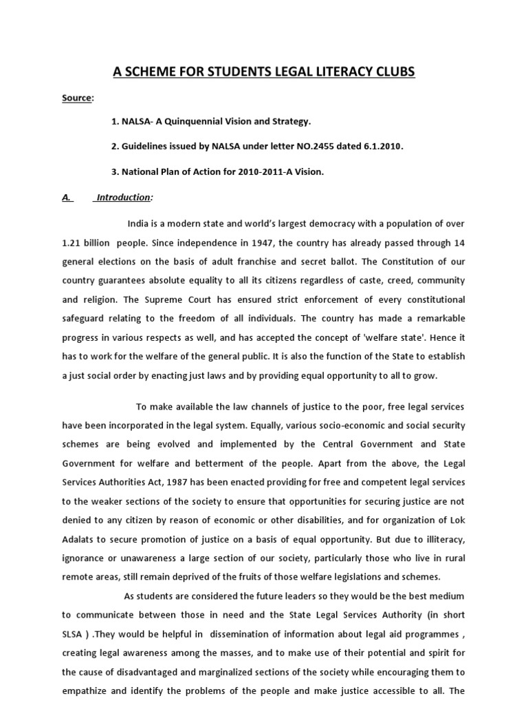 Legal Literacy Club | PDF | Legal Aid | Welfare State