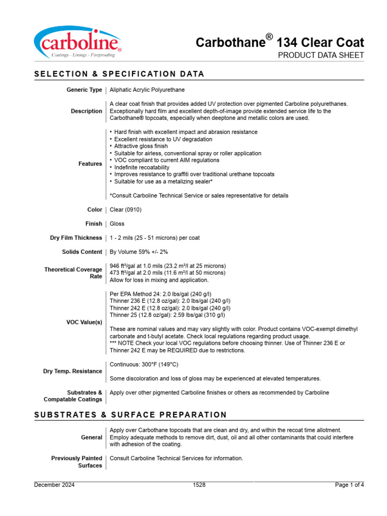 Carbothane 134 Clear Coat PDS | PDF | Legal Liability | Humidity