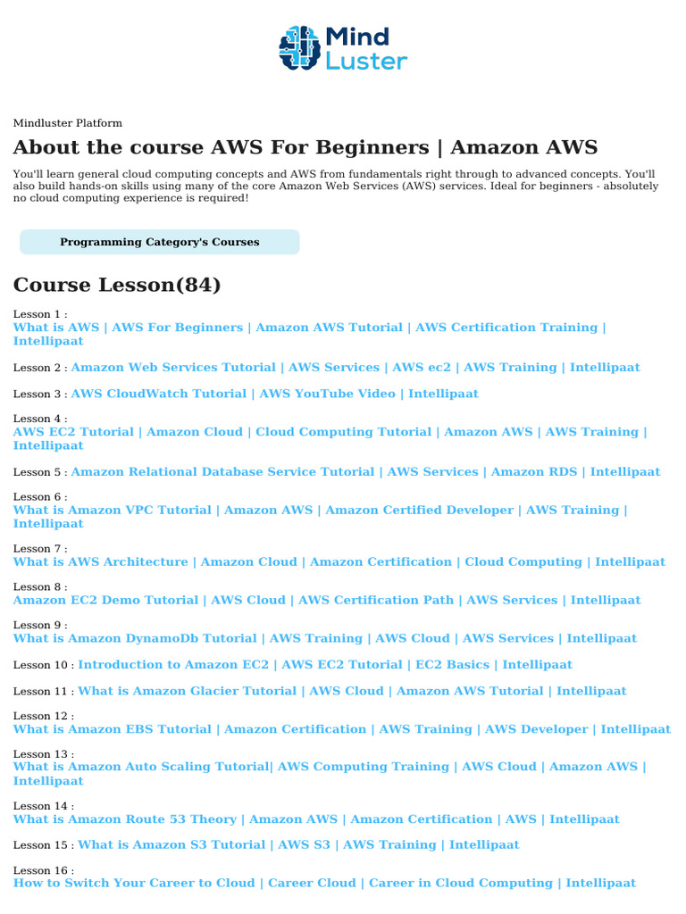 AWS For Beginners - Amazon AWS Course Content | PDF | Amazon Web ...
