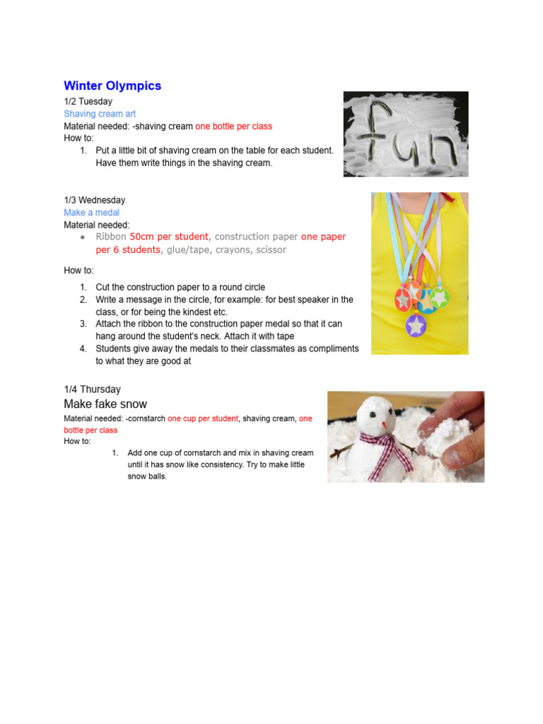 Winter Program 2024 Theme Activties | PDF