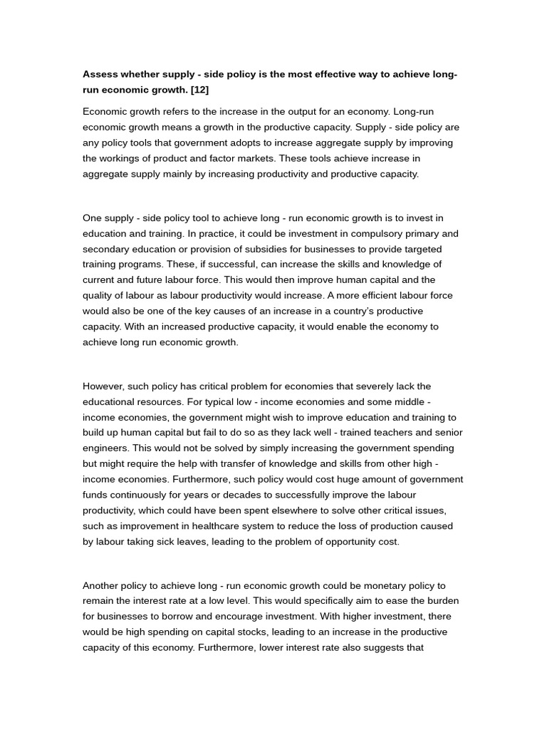 Assess Whether Supply - Side Policy Is The Most Effective Way To ...