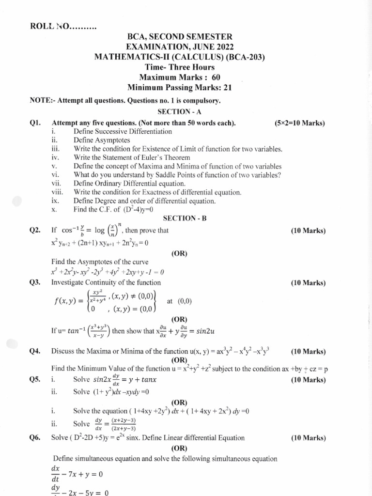 BCA II Mathemetics II 2022 | PDF | Equations | Function (Mathematics)
