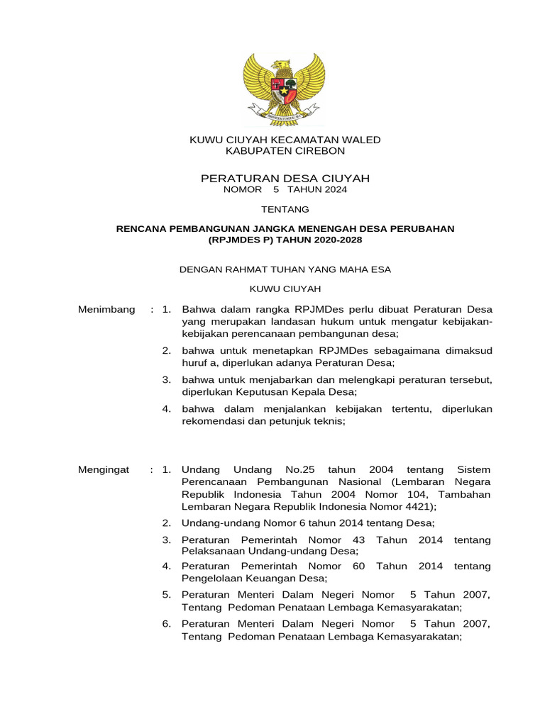 Perdes RPJM (Perubahan) | PDF