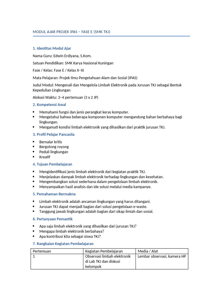 Modul Ajar Ipas TKJ Rapih | PDF
