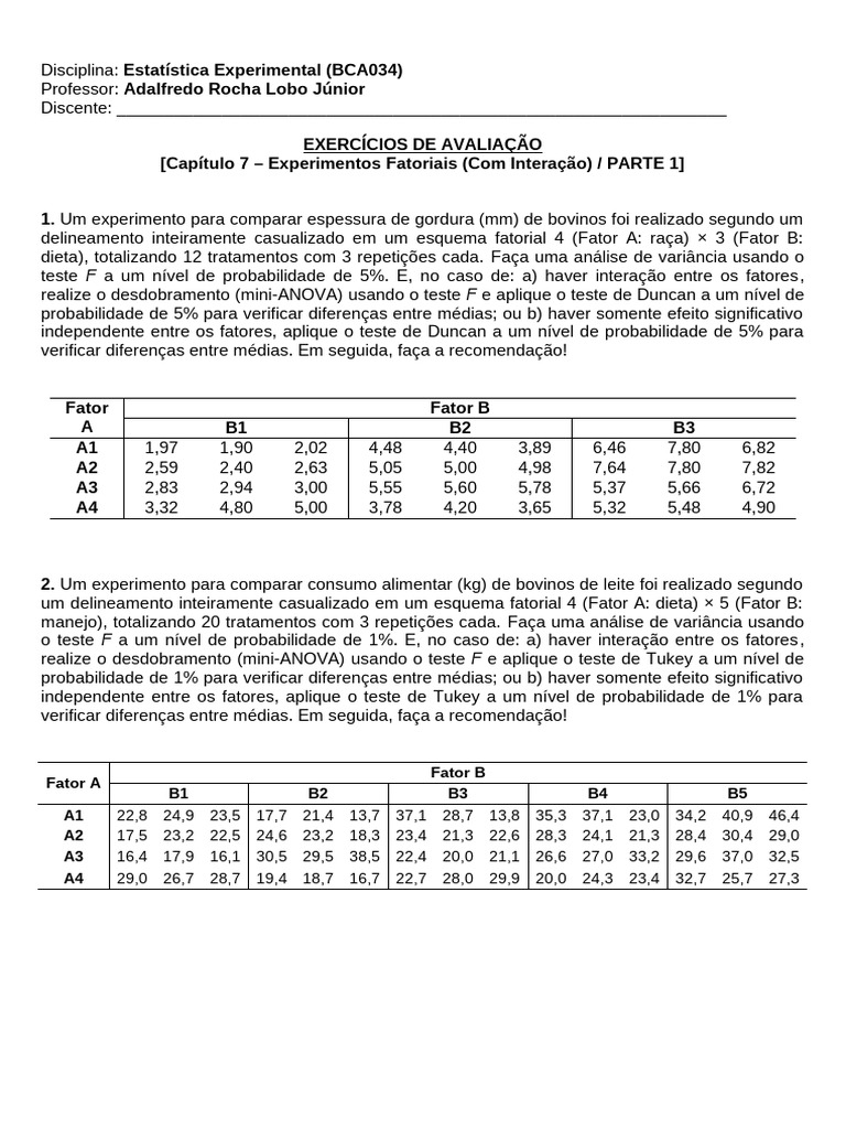 Lista de Exercícios - Capitulo 7 (Com Interacao-PARTE 1) | PDF