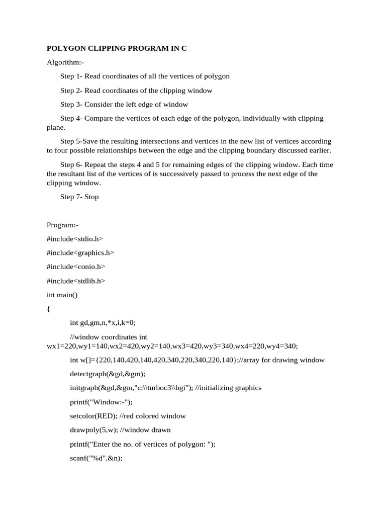 Polygon Clipping Program in C | PDF