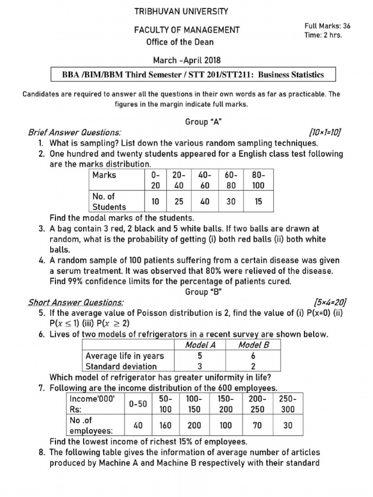 Business Statistics-2018 | PDF